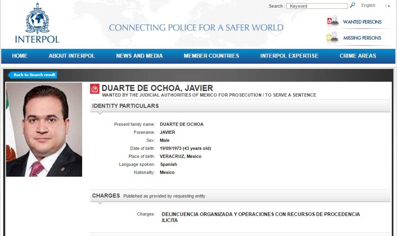 Interpol Hace Pública Ficha Roja De Duarte El Siglo De Torreón